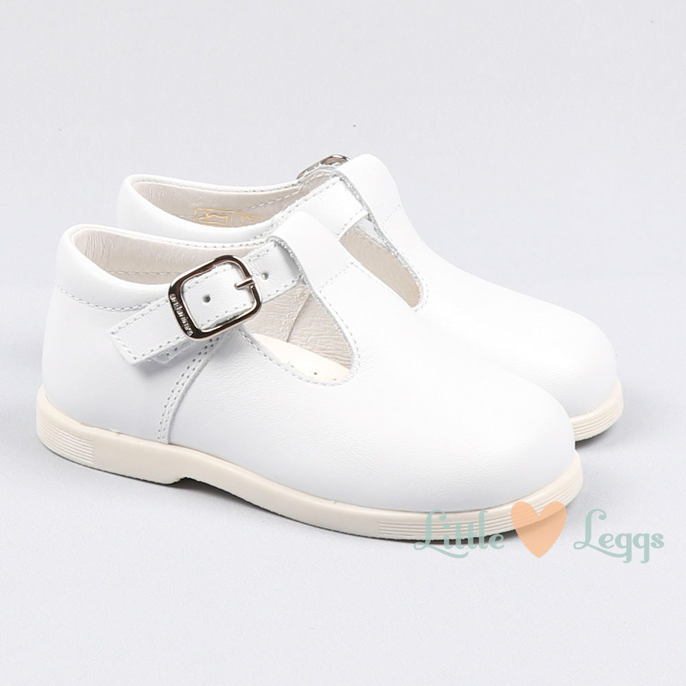 White Leather T-Bar Shoes